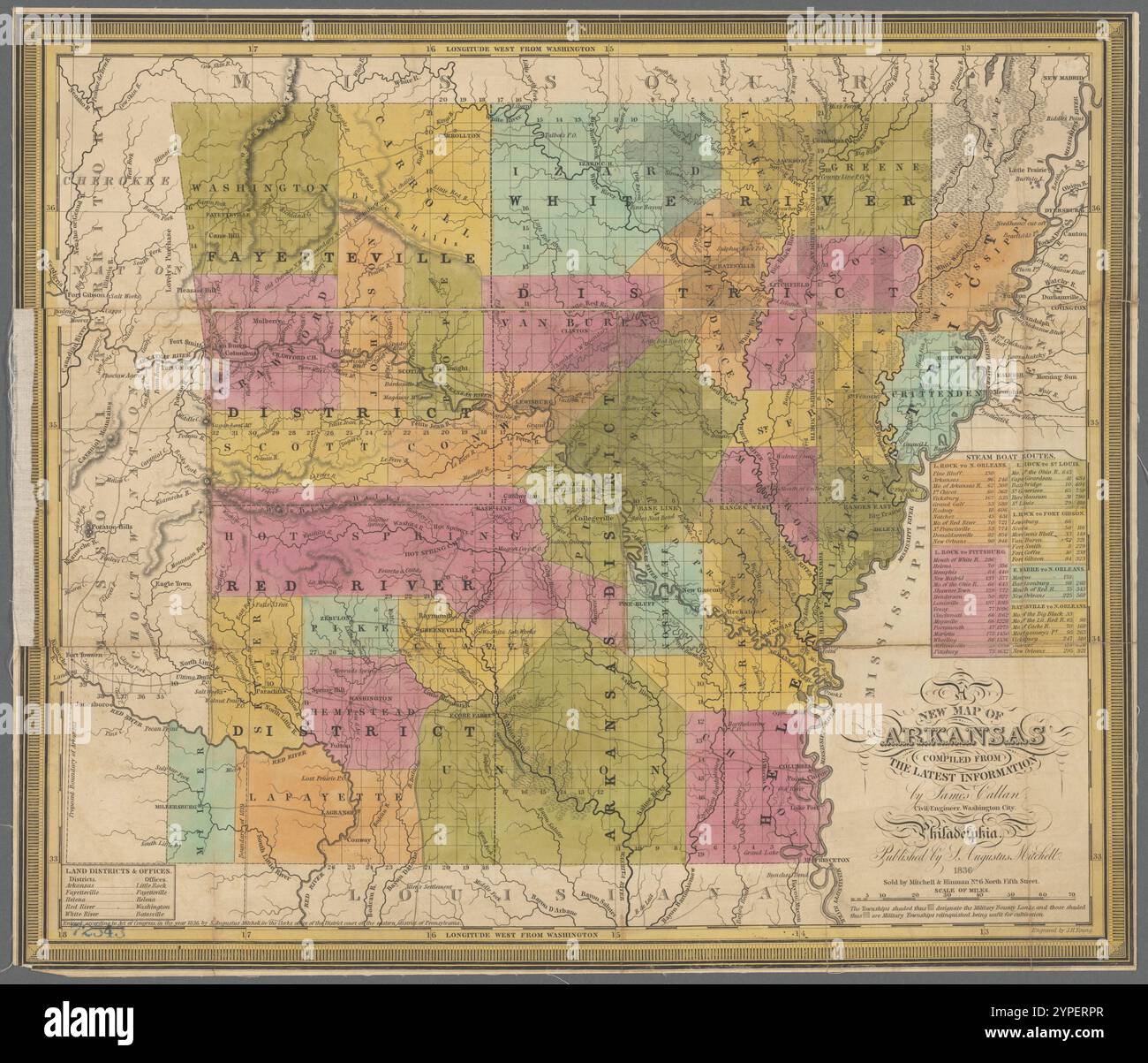 A new map of Arkansas 1836 by Young, J. H. (James Hamilton Stock Photo ...