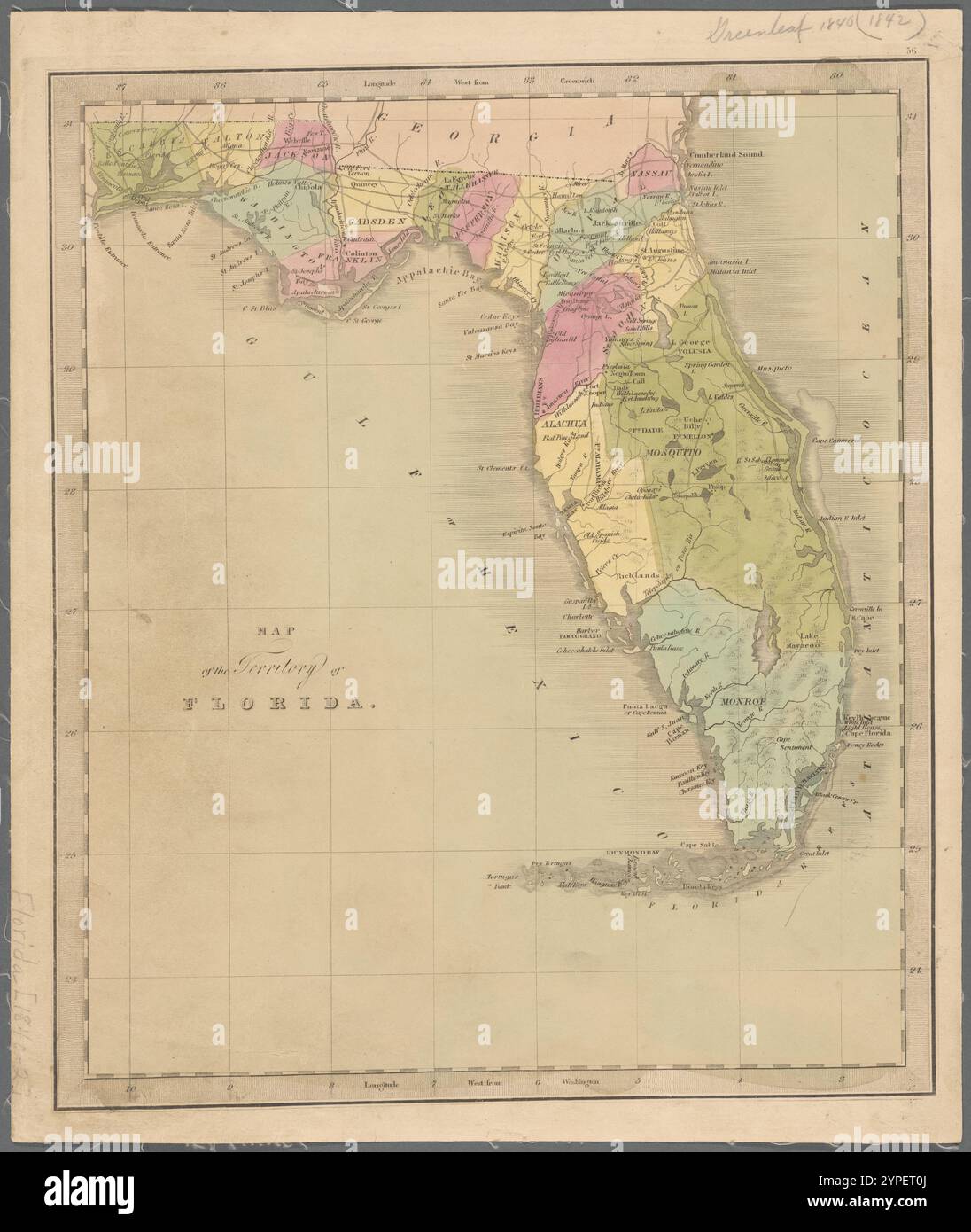 Map of the Territory of Florida 1842 Stock Photo - Alamy