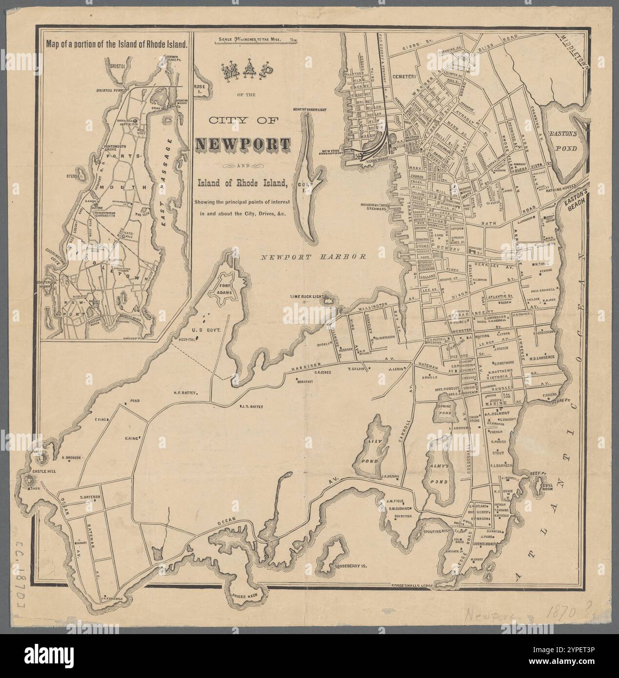 Map of the city of Newport and island of Rhode Island : showing the ...