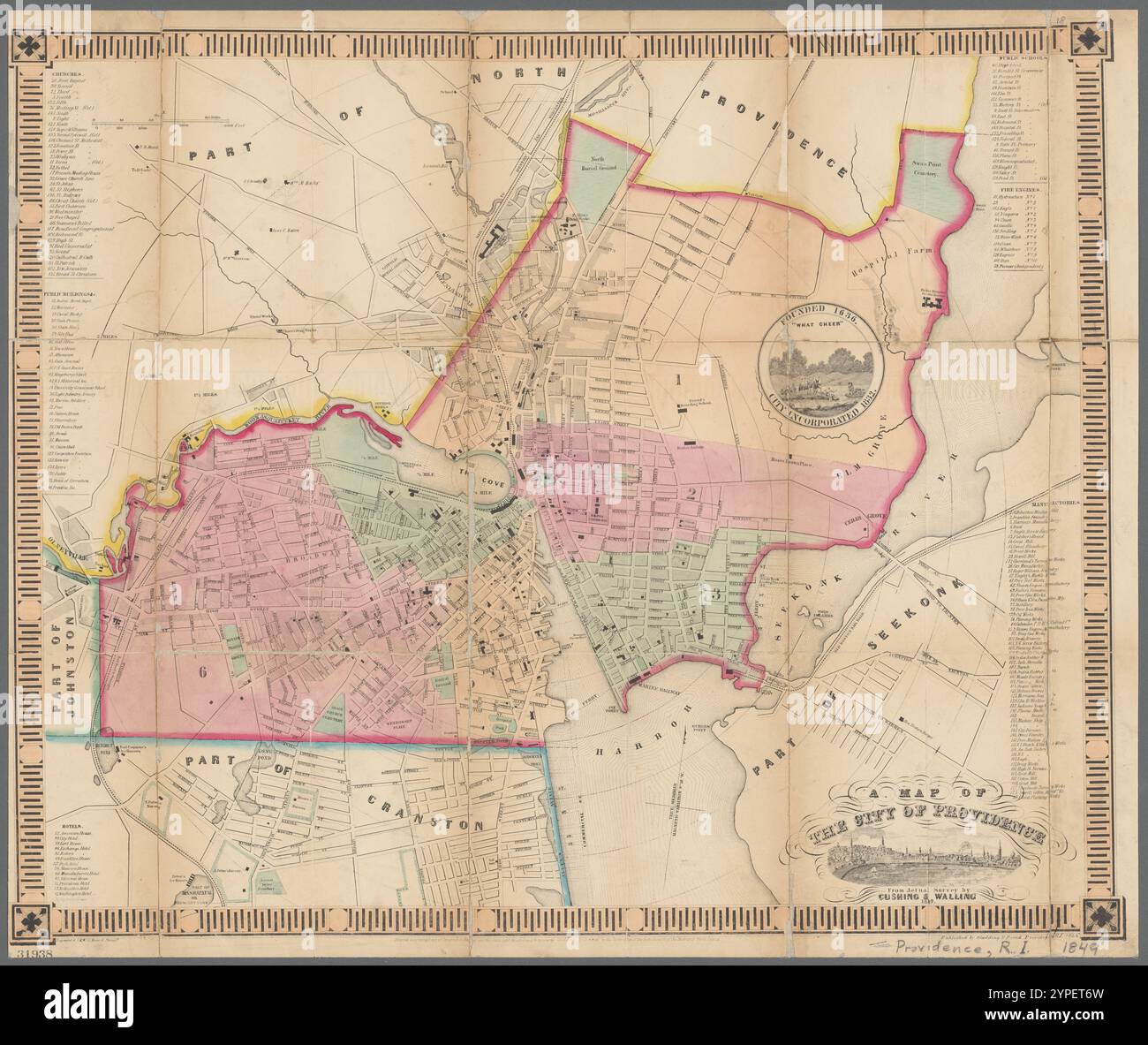 A map of the city of Providence 1849 by Cushing & Walling Stock Photo ...