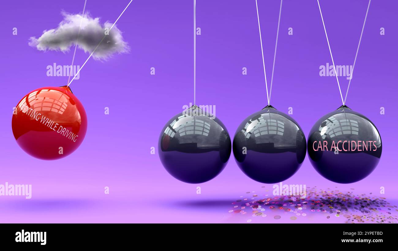 Texting While Driving leads to car accidents. A Newton cradle metaphor ...
