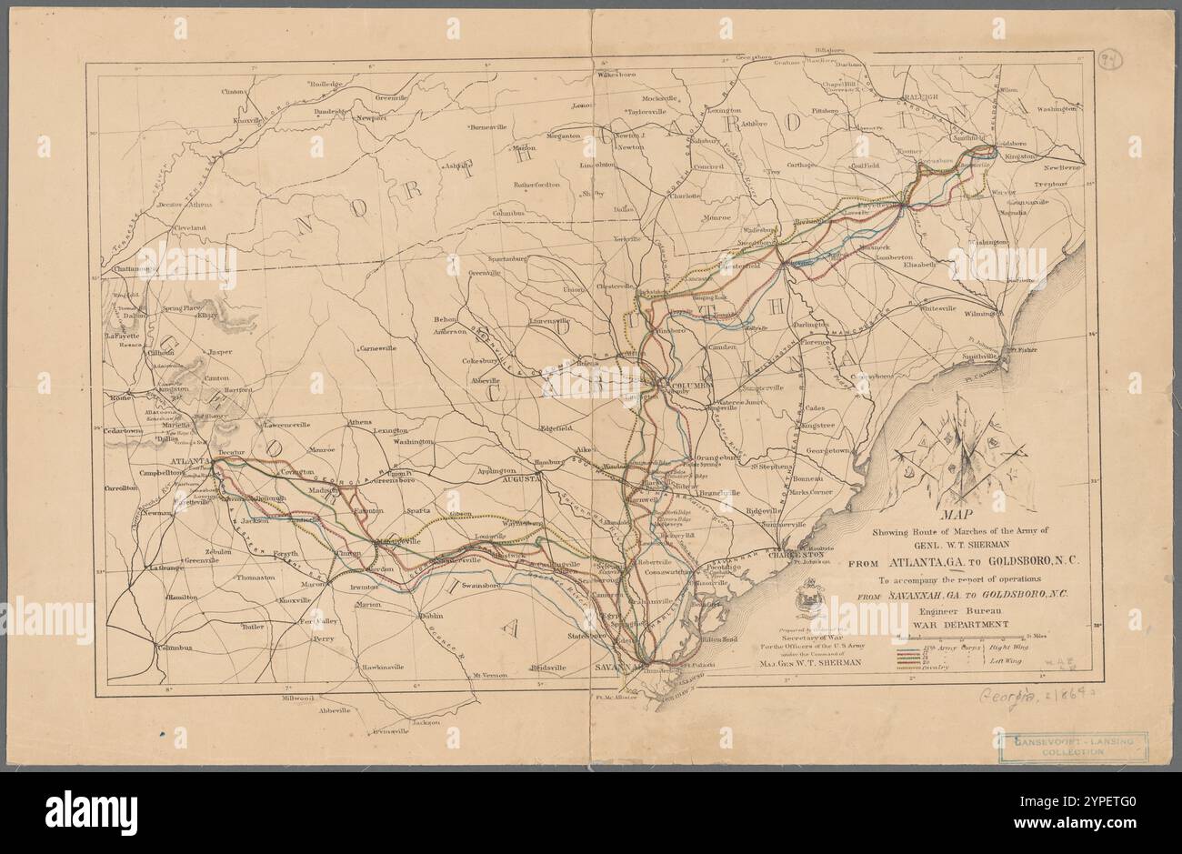 Map showing route of marches of the army of Genl. W.T. Sherman, from ...