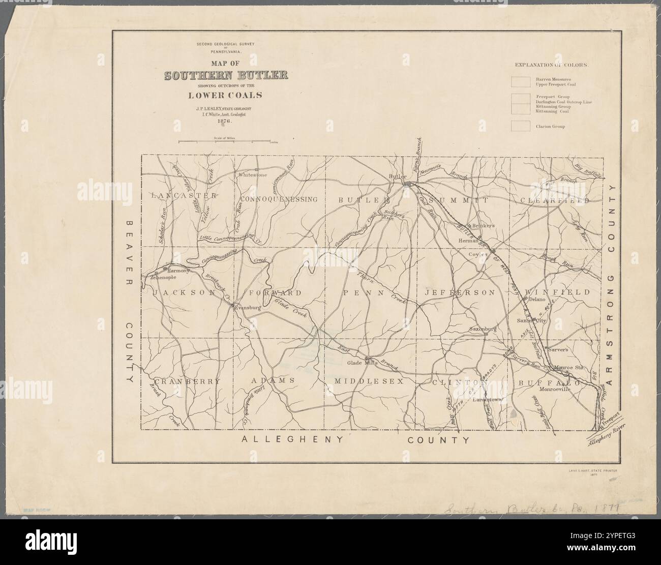 Map of southern Butler County showing outcrops of the lower coals 1877 ...