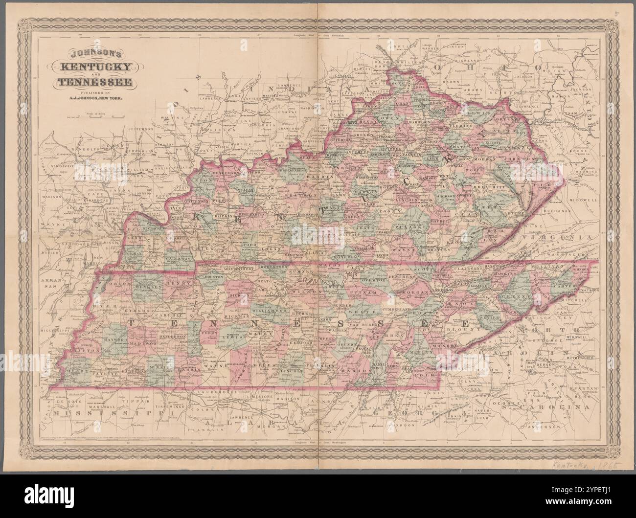Johnson's Kentucky and Tennessee 1865 Stock Photo - Alamy