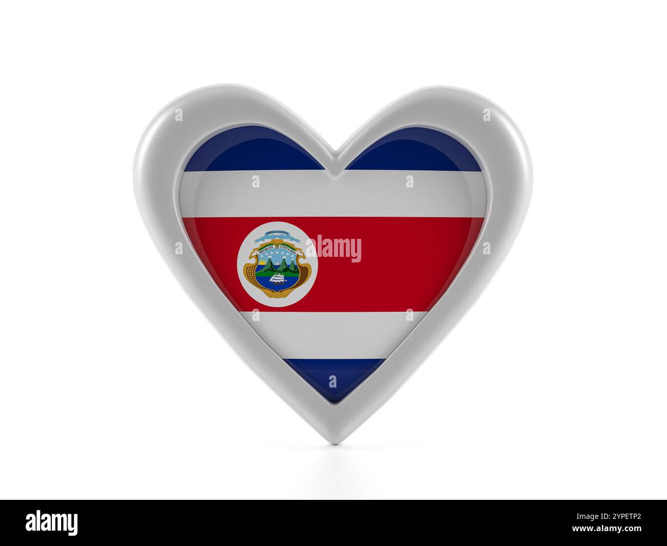 Heart shaped Costa Rica flag on a white background. 3d illustration ...