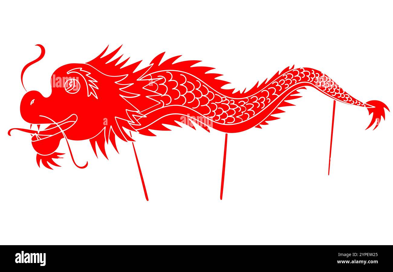 Traditional Chinese dragon dance. Red solid silhouette shape Stock ...