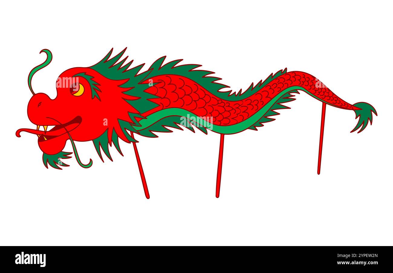 Traditional Chinese dragon dance. Flat icon, simple colors Stock Vector ...