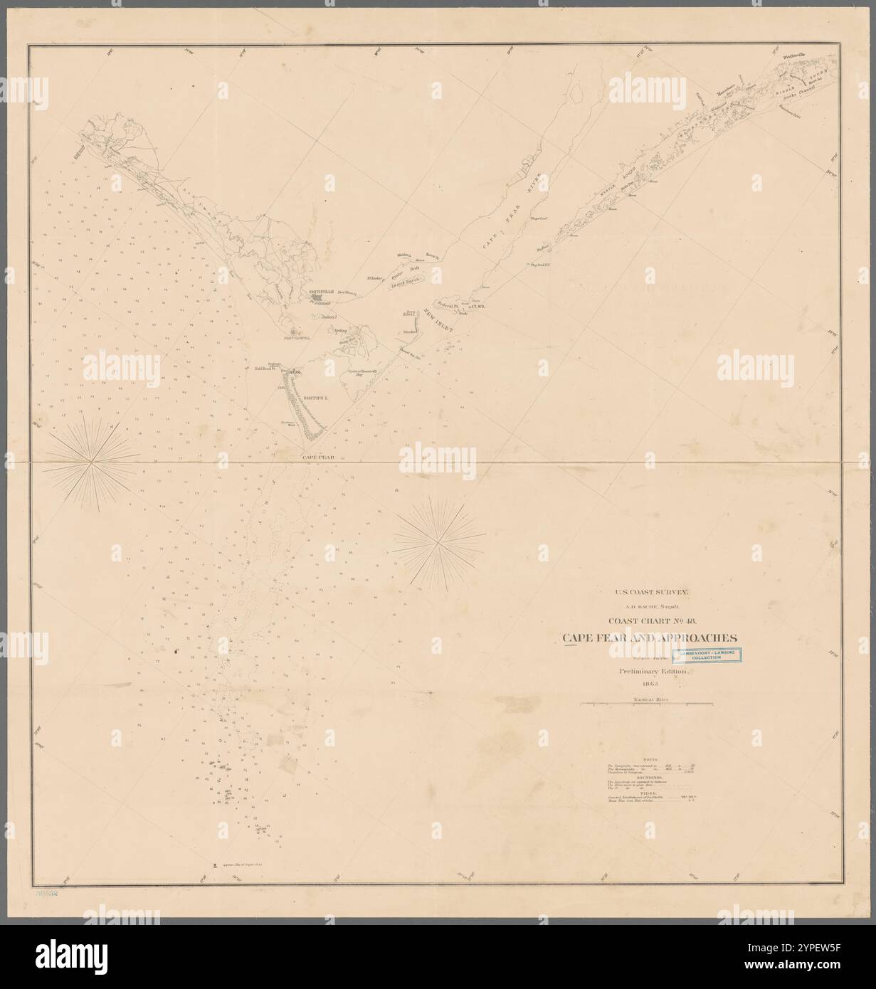 Coast chart no. 48, Cape Fear and approaches 1863 Stock Photo - Alamy