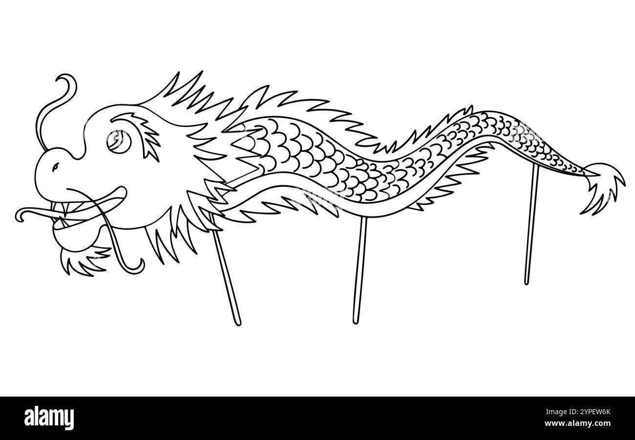 Traditional Chinese dragon dance. Isolated black contour Stock Vector ...