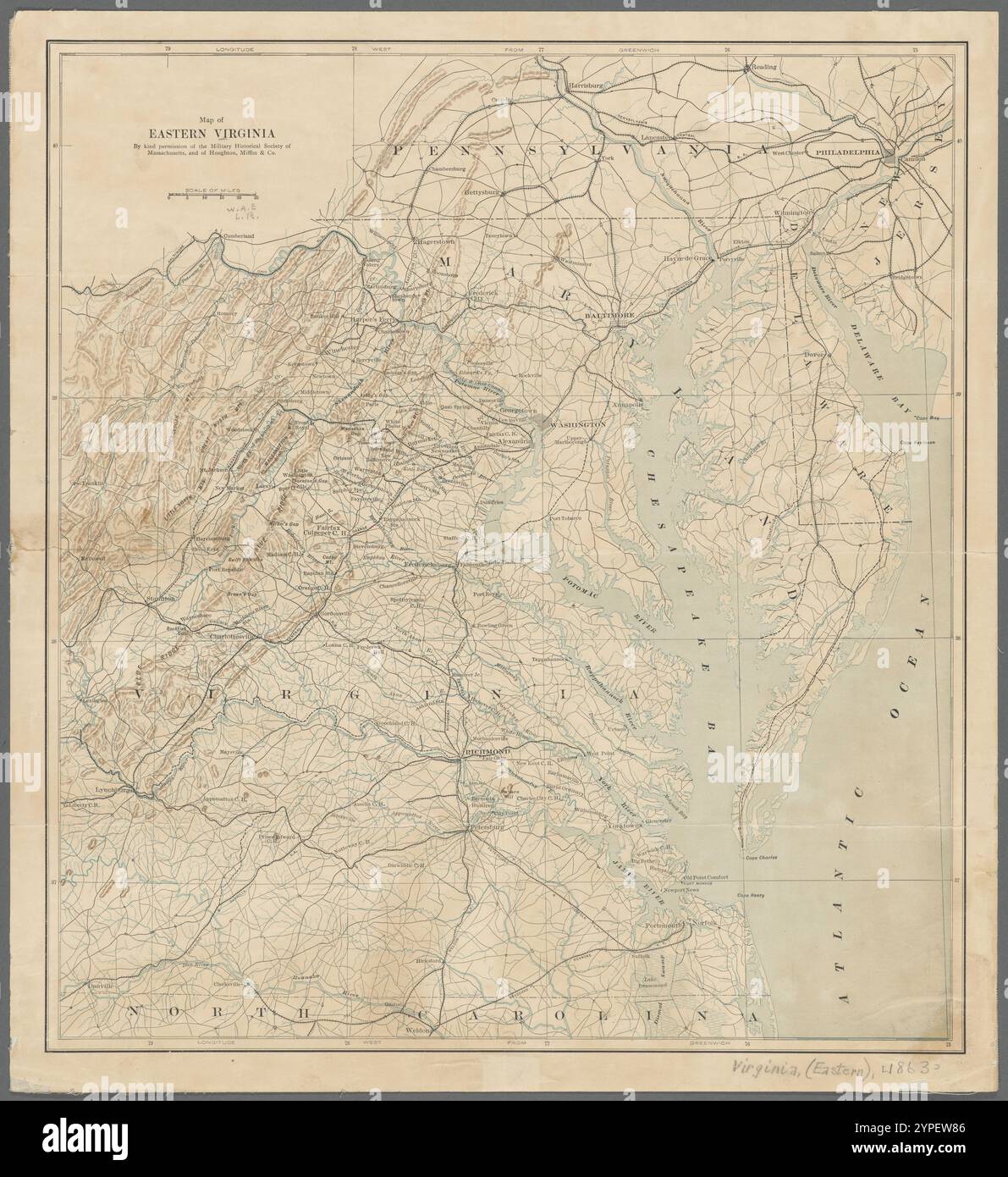 Map of eastern Virginia 1863 Stock Photo - Alamy