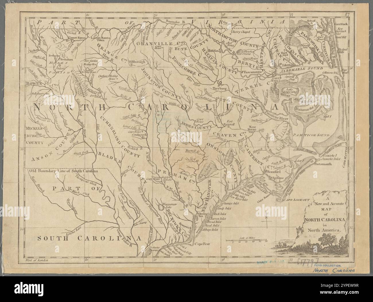 A new and accurate map of North Carolina in North America 1779 Stock ...