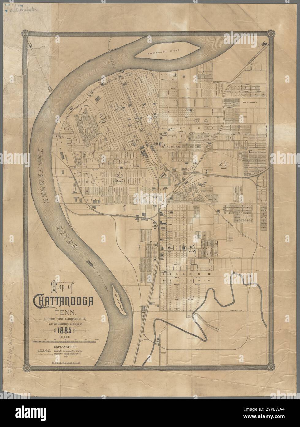 Map of Chattanooga, Tenn. 1885 Stock Photo - Alamy