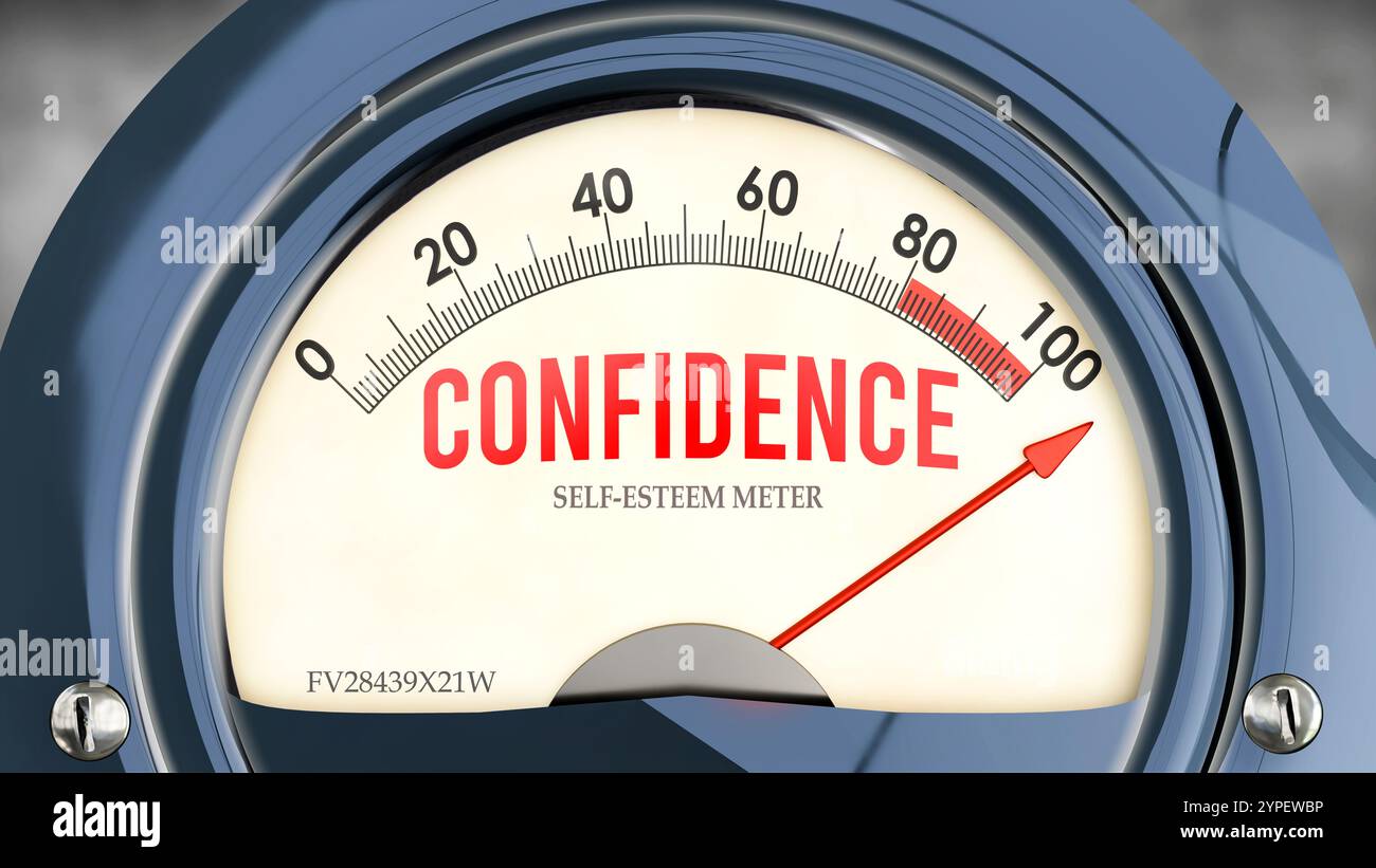 Confidence and self esteem meter that is hitting a full scale hi-res stock photography and ...