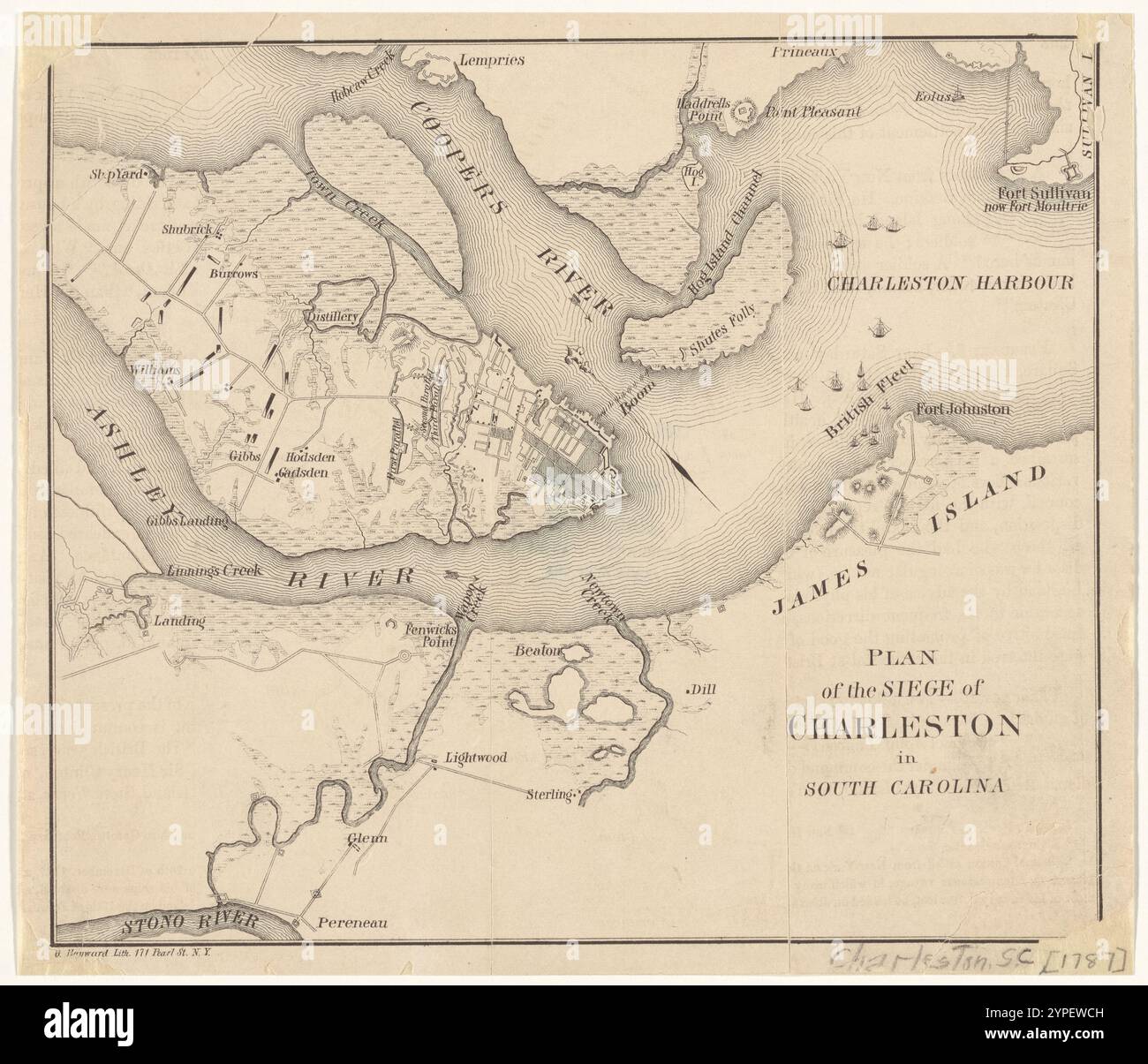 Plan of the siege of Charleston in South Carolina 1860 Stock Photo - Alamy