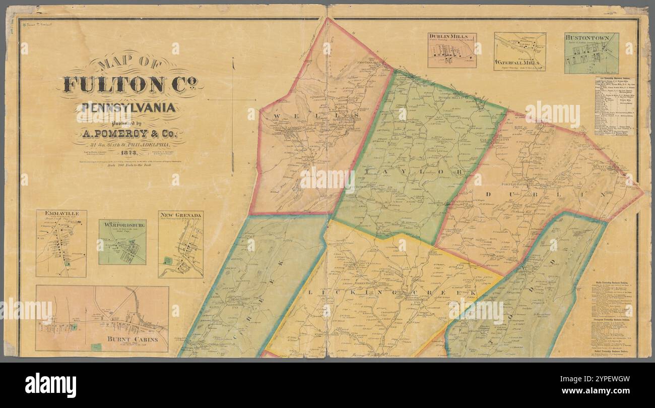Map of Fulton Co., Pennsylvania 1873 by Worley & Bracher Stock Photo ...