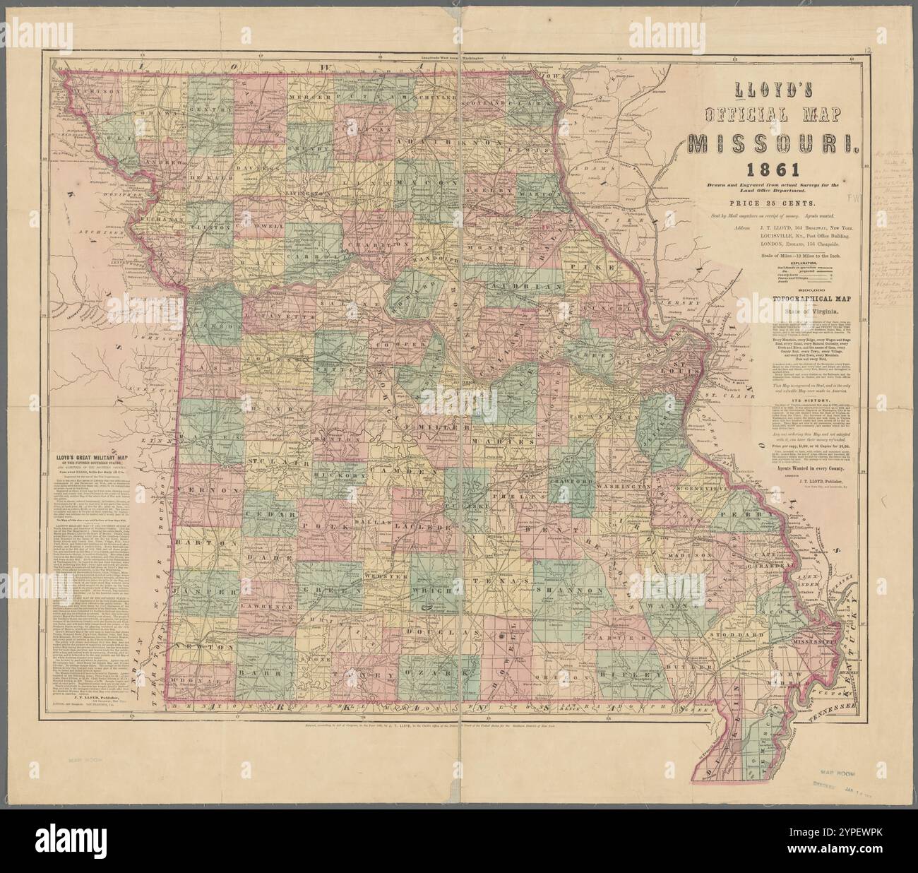 Lloyd's official map of Missouri 1861 Stock Photo - Alamy