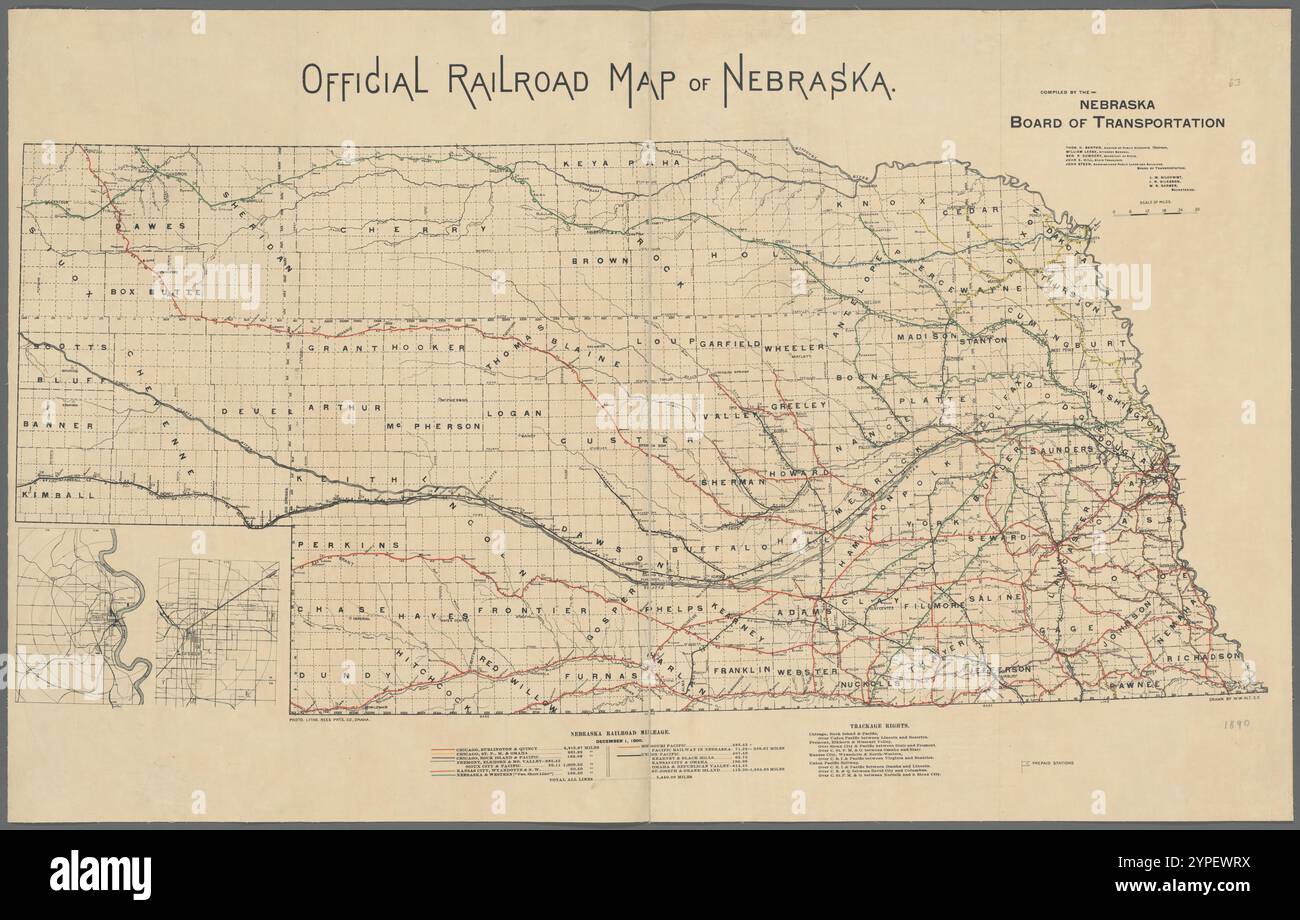 Official railroad map of Nebraska 1890 Stock Photo - Alamy