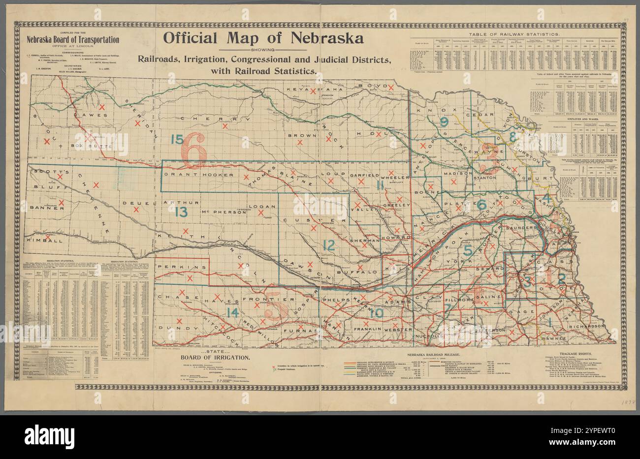 Official map of Nebraska : showing railroads, irrigation, congressional ...