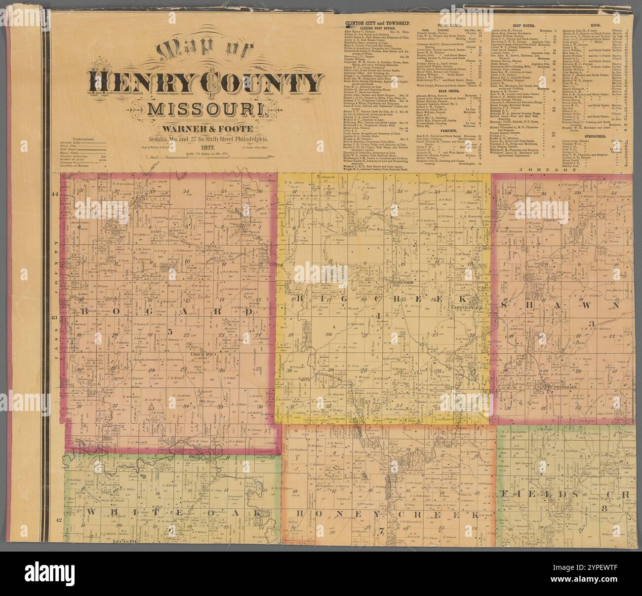 Map of Henry County, Missouri 1877 by Worley & Bracher Stock Photo - Alamy