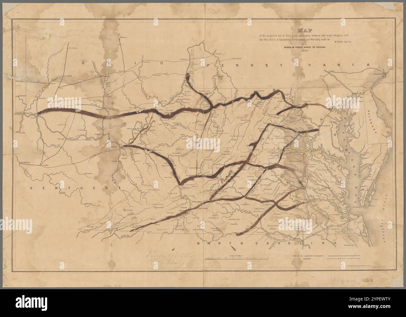 Map of the proposed line of rail road connection between tide water ...