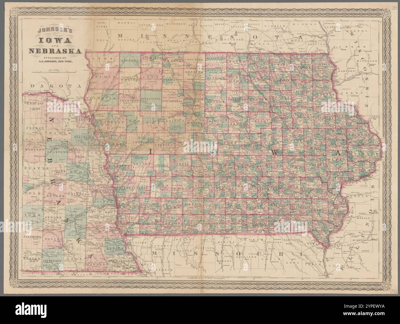 Johnson's Iowa and Nebraska 1864 Stock Photo - Alamy