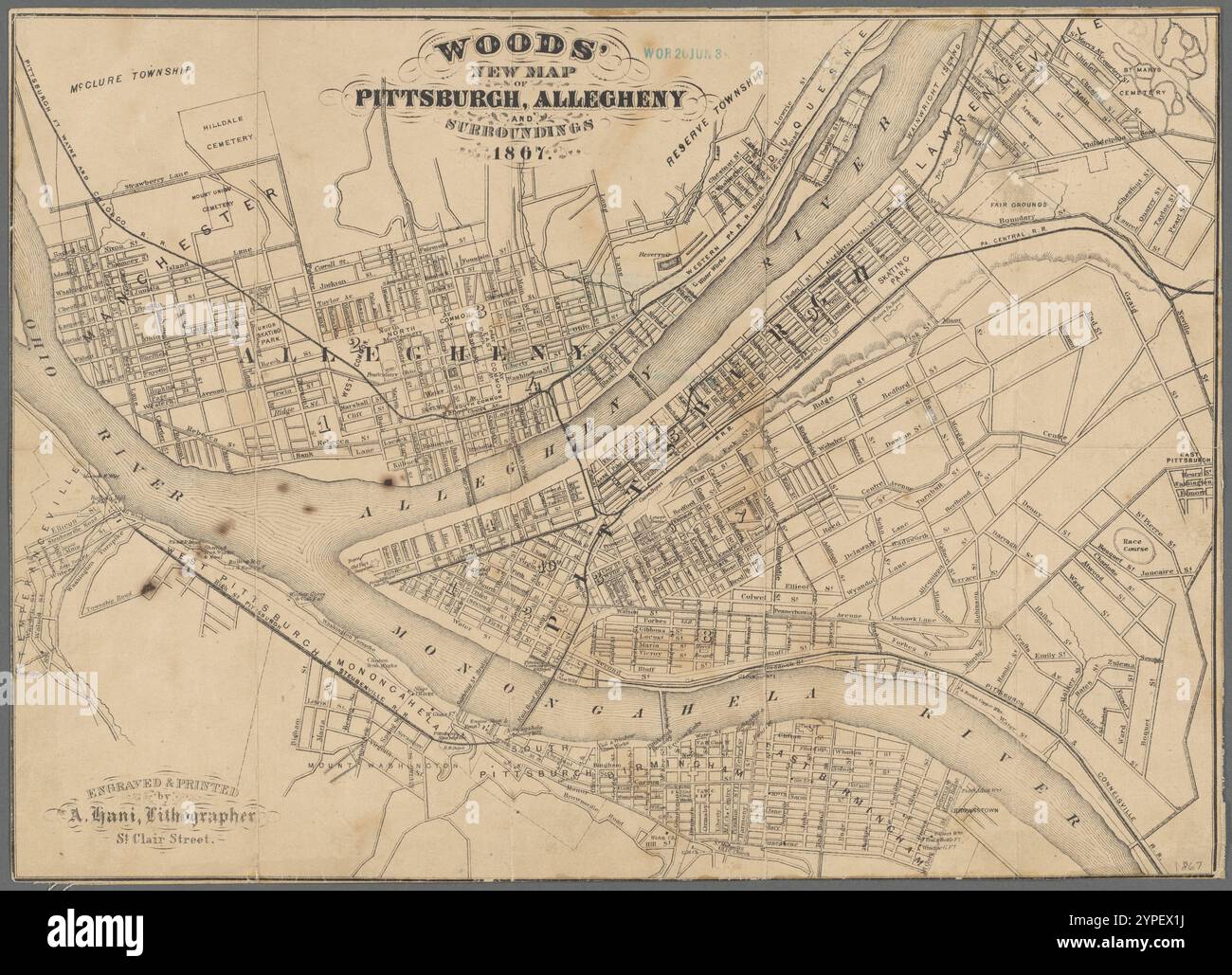 Woods' new map of Pittsburgh, Allegheny and surroundings, 1867 1867 by ...
