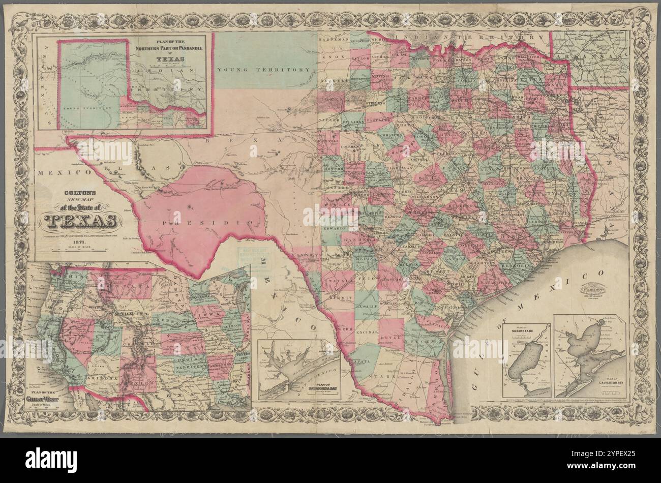 Colton's new map of the state of Texas 1871 Stock Photo - Alamy