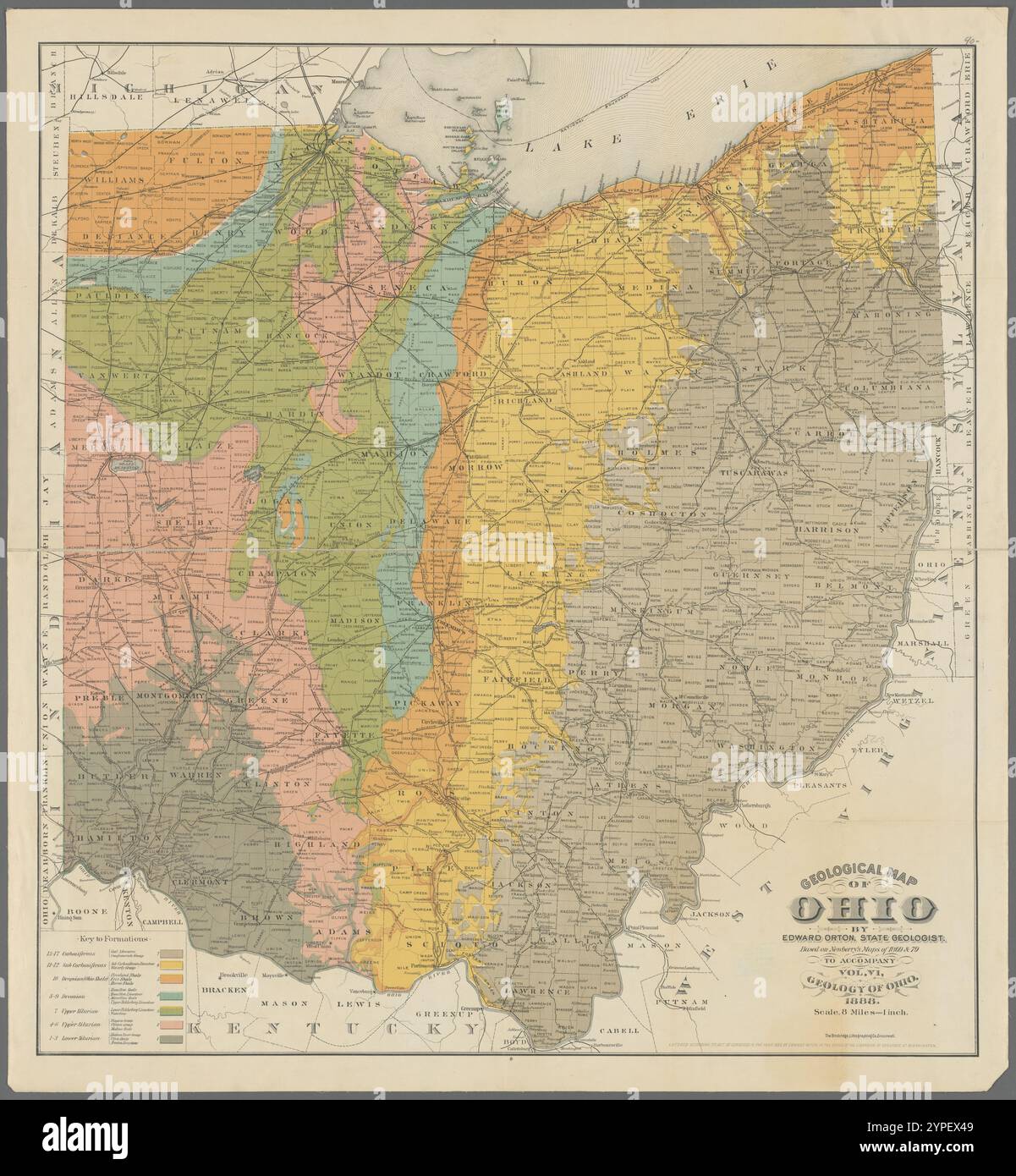 Geological map of Ohio 1888 by Orton, Edward, 1829-1899 Stock Photo - Alamy