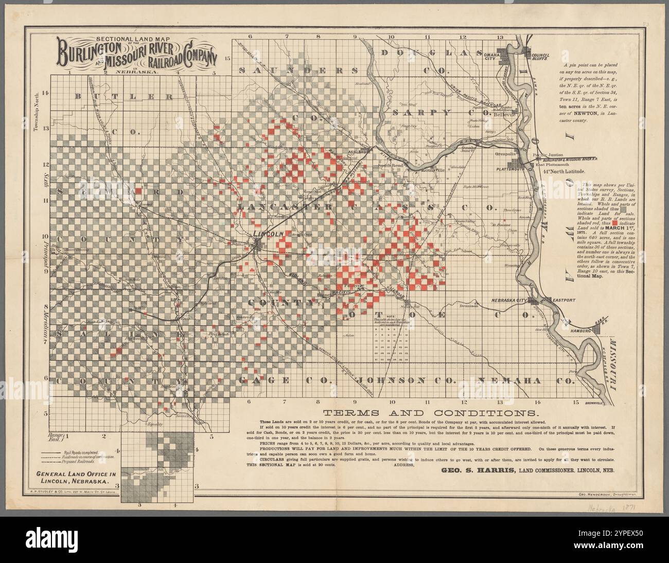 Sectional land map of the Burlington and Missouri River Railroad ...