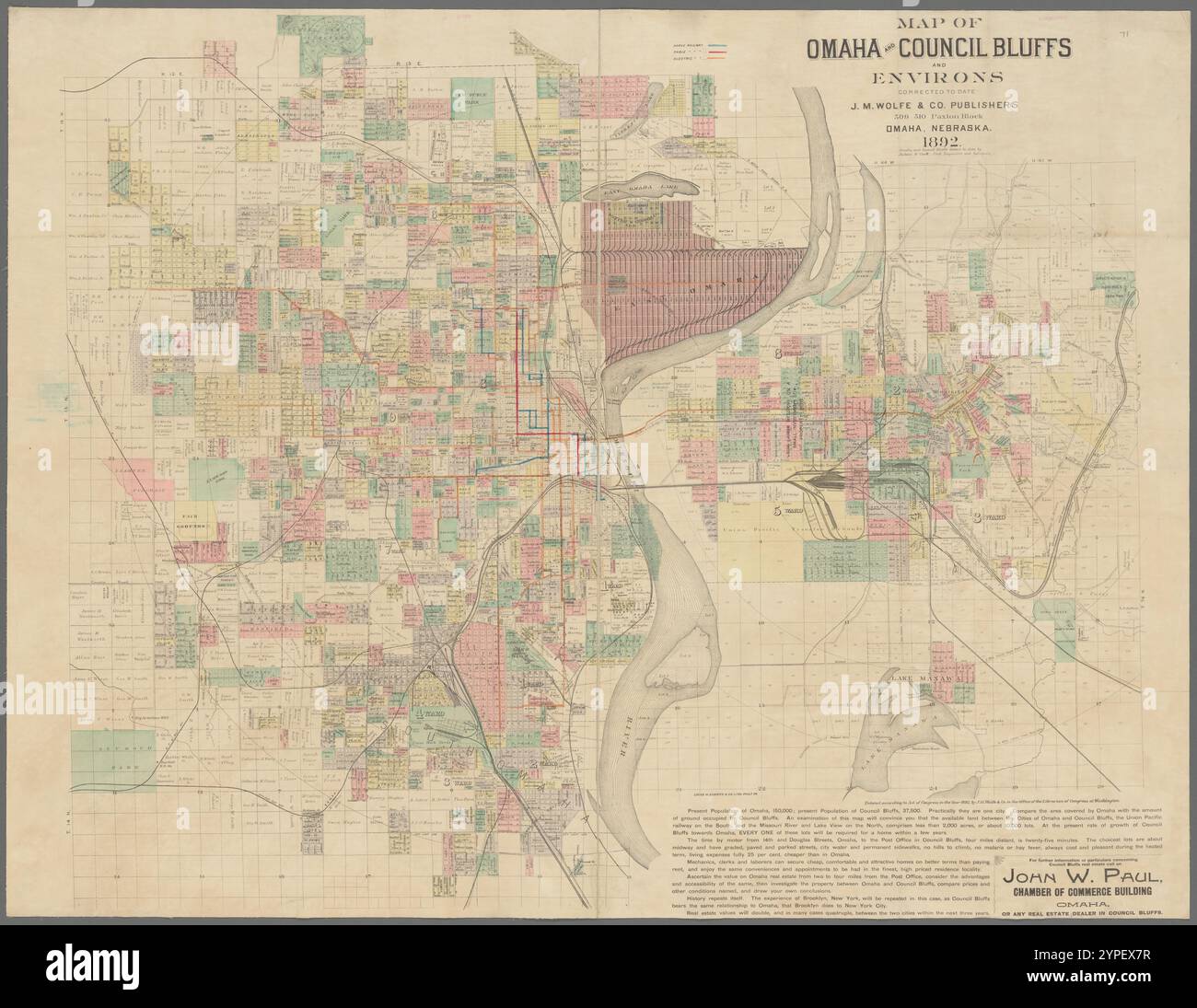 Map of Omaha and Council Bluffs & environs : corrected to date 1892 Stock Photo - Alamy