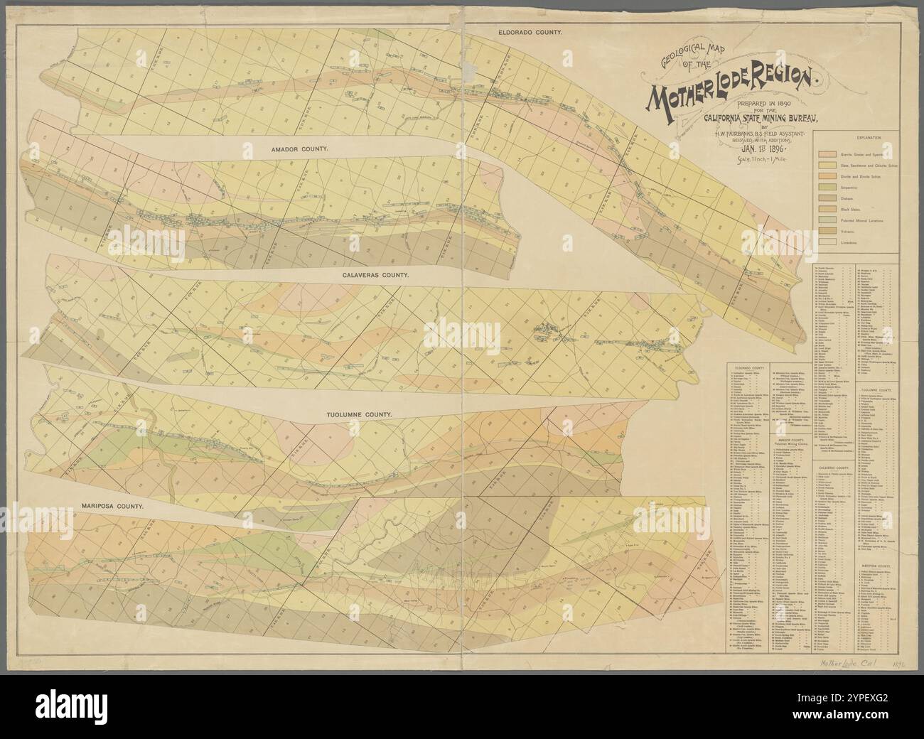 Geological map of the Mother Lode region 1896 by Fairbanks, Harold W ...