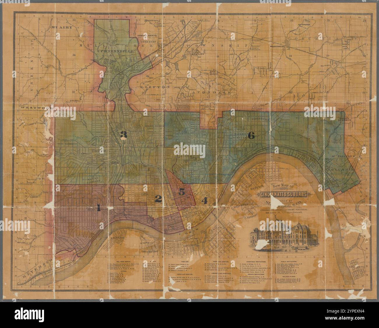New map of Cincinnati & suburbs 1879 Stock Photo - Alamy