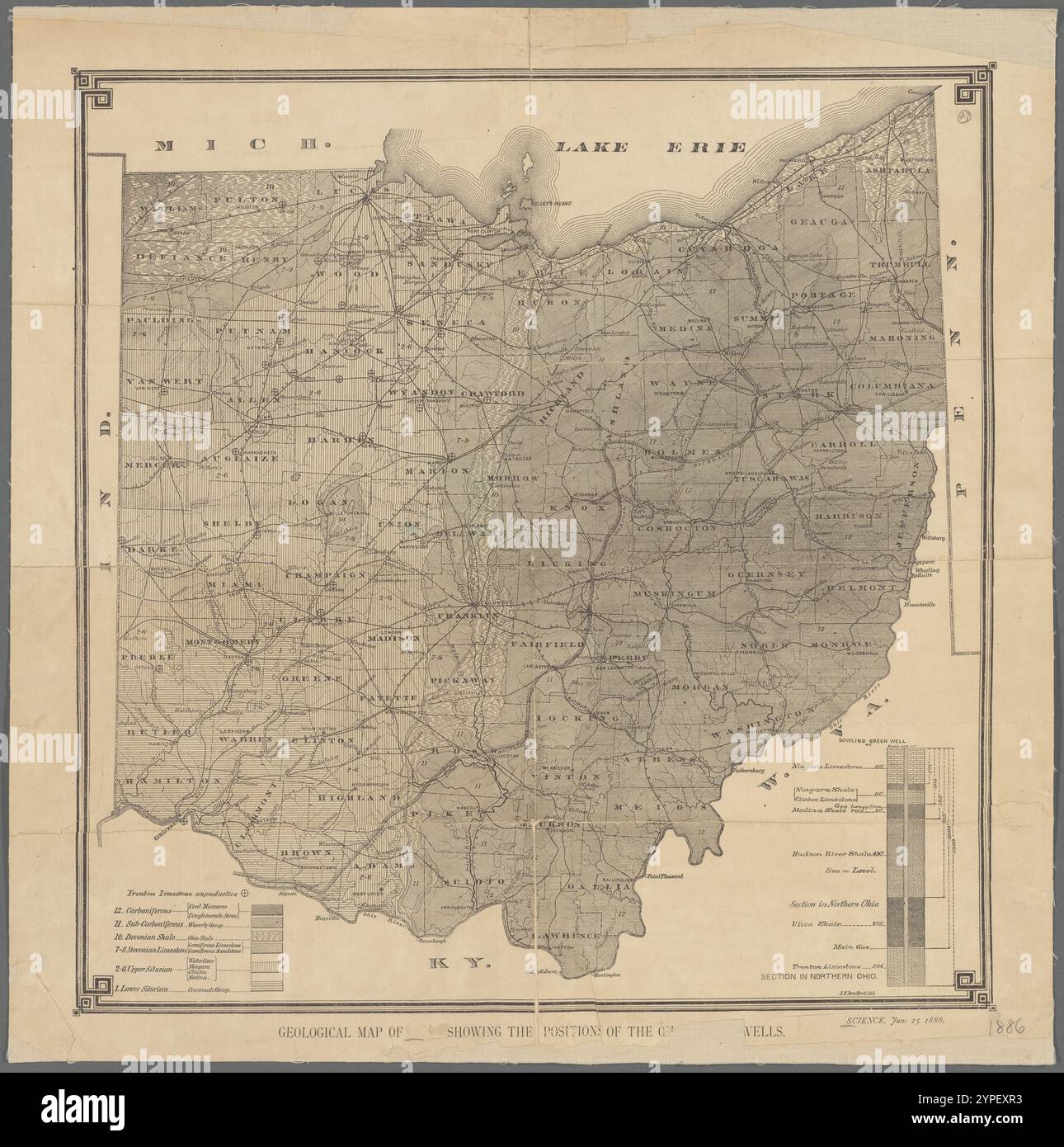 Geological map of Ohio, showing positions of the oil & gas wells 1886 ...