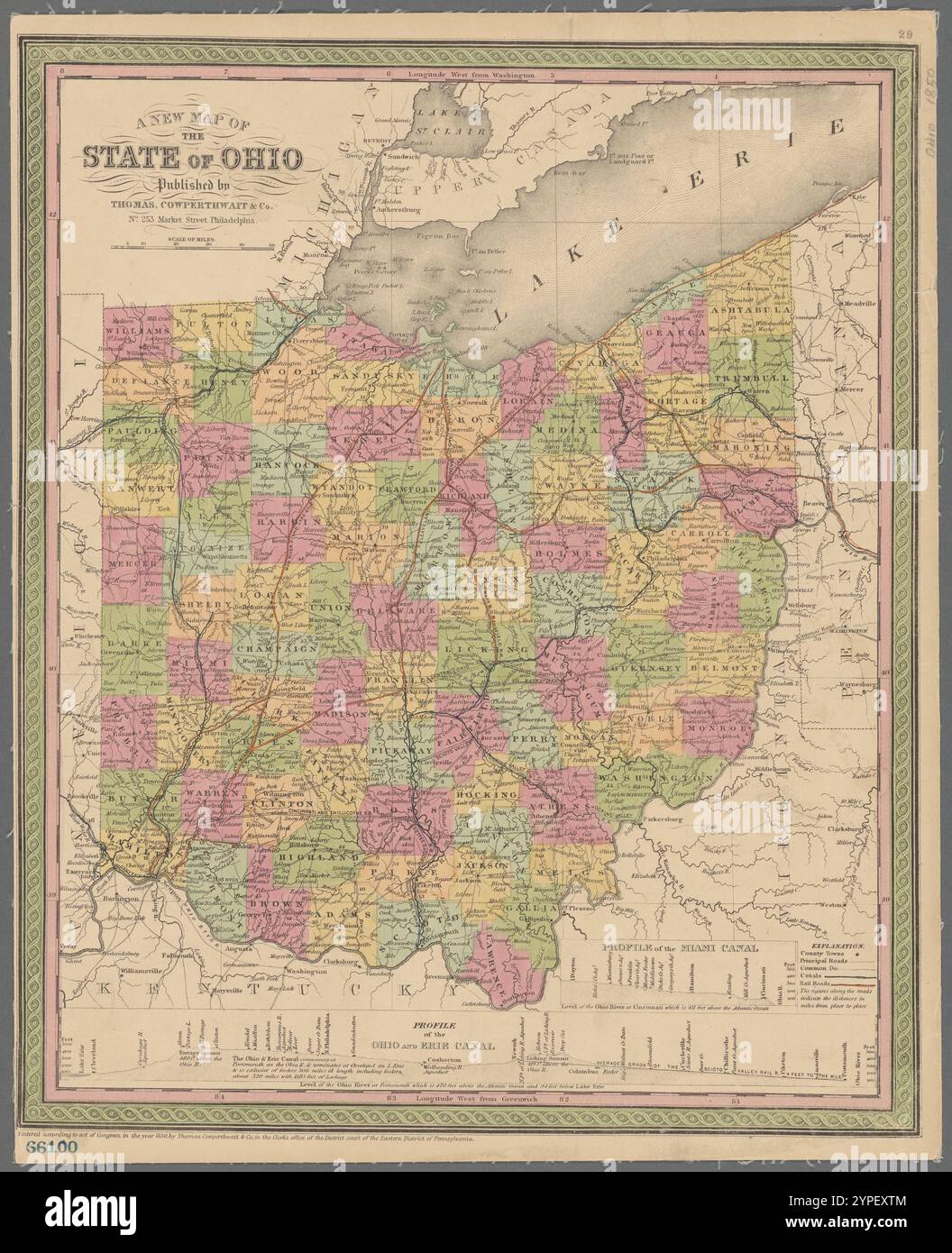 A new map of the state of Ohio 1850 by Thomas, Cowperthwait & Co Stock ...