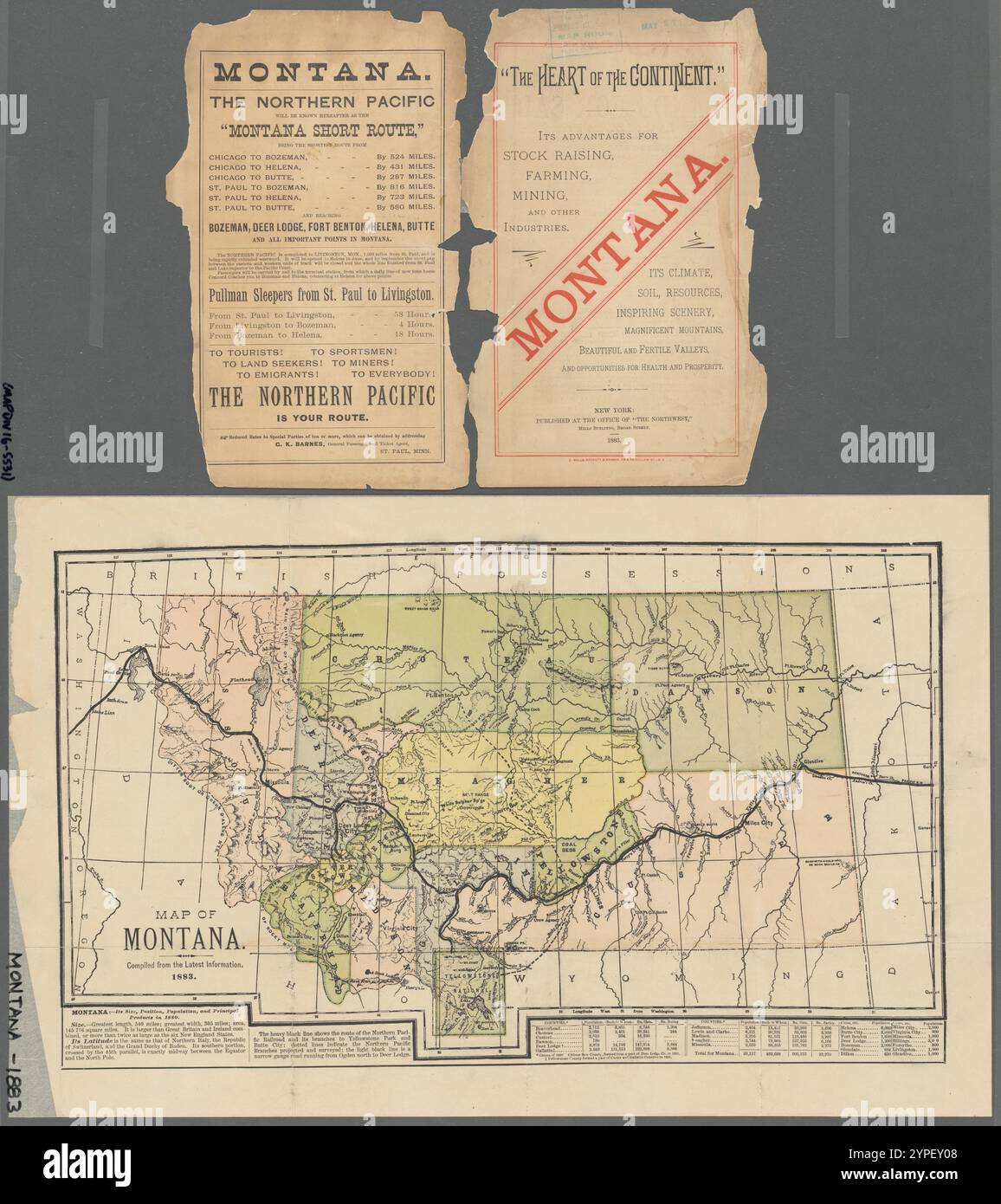Map of Montana: compiled from the latest information 1883 Stock Photo ...