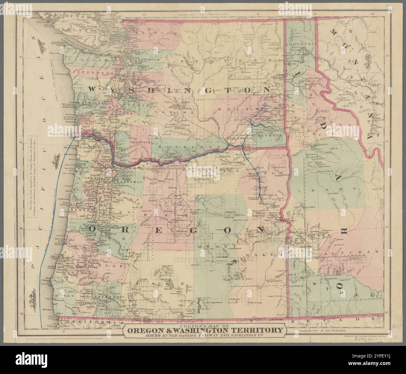 Colton's map of Oregon & Washington Territory 1879 Stock Photo - Alamy