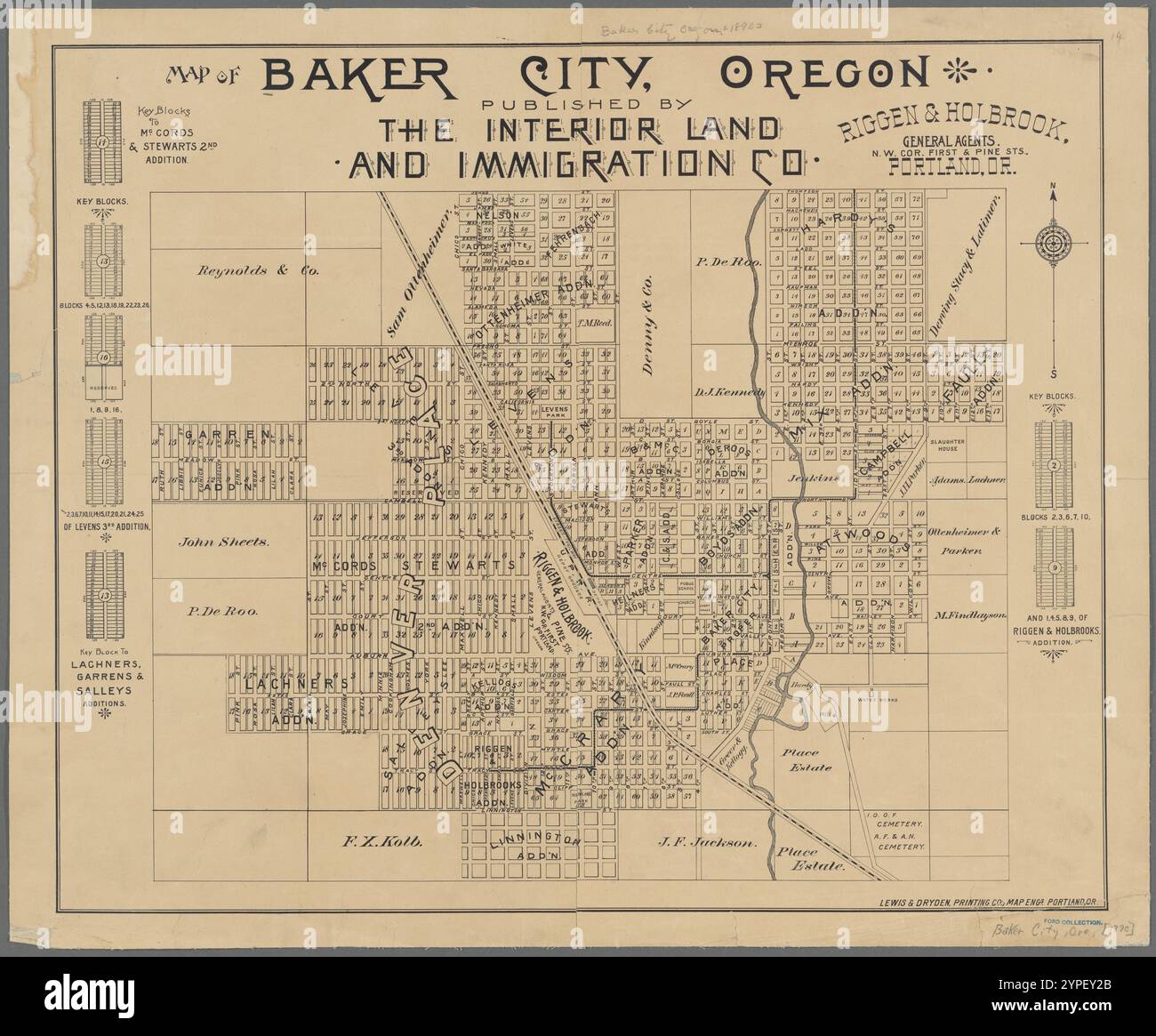 Map of Baker City, Oregon 1890 by Lewis & Dryden Printing Company Stock ...