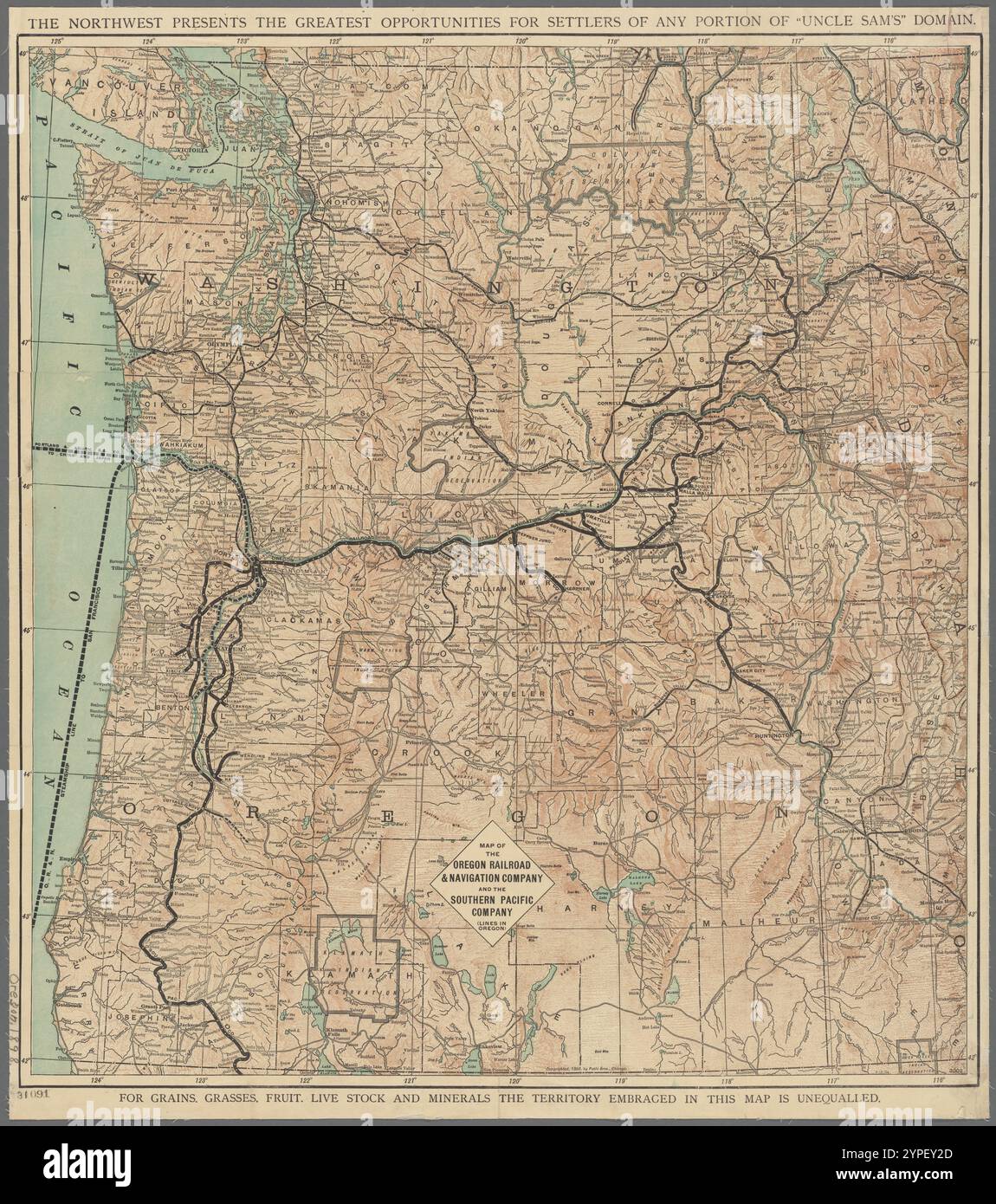 Map of the Oregon Railroad and Navigation Company and the Southern ...
