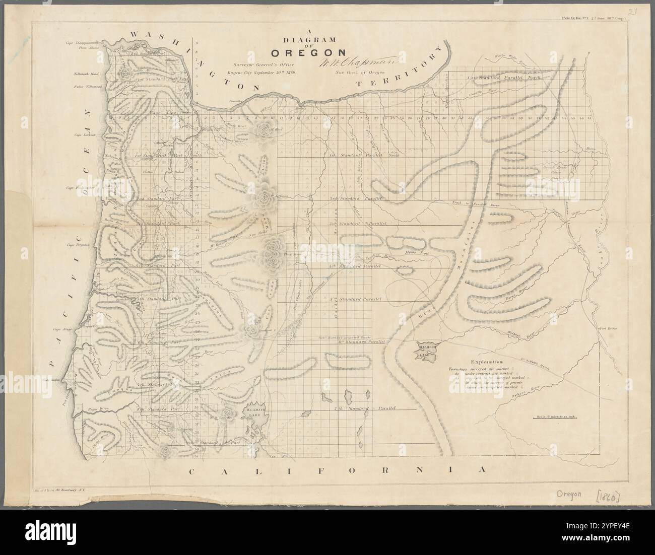A diagram of Oregon 1860 by United States. Surveyor General Stock Photo ...