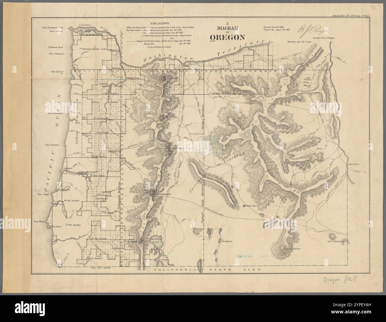A diagram of Oregon 1861 by United States. Surveyor General Stock Photo ...