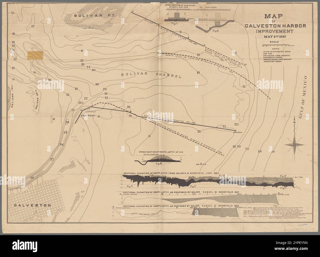Map of Galveston Harbor improvement, May 6th 1885 1885 Stock Photo - Alamy