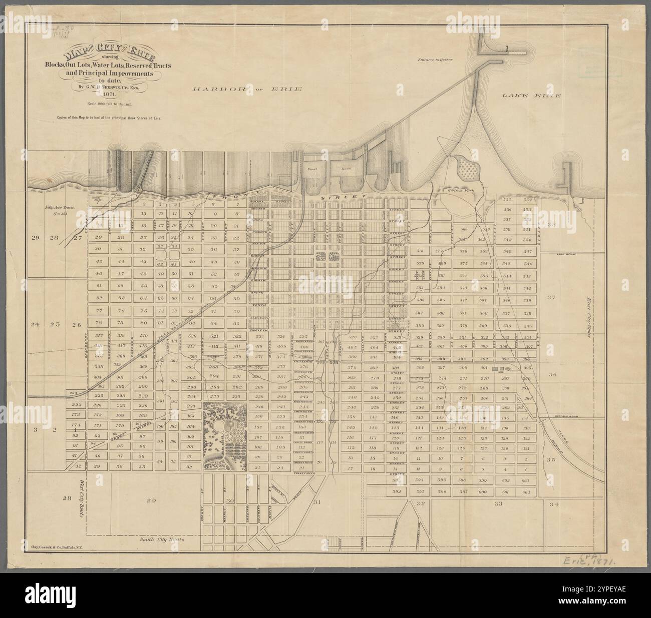 Map of the city of Erie : showing blocks, out lots, water lots ...