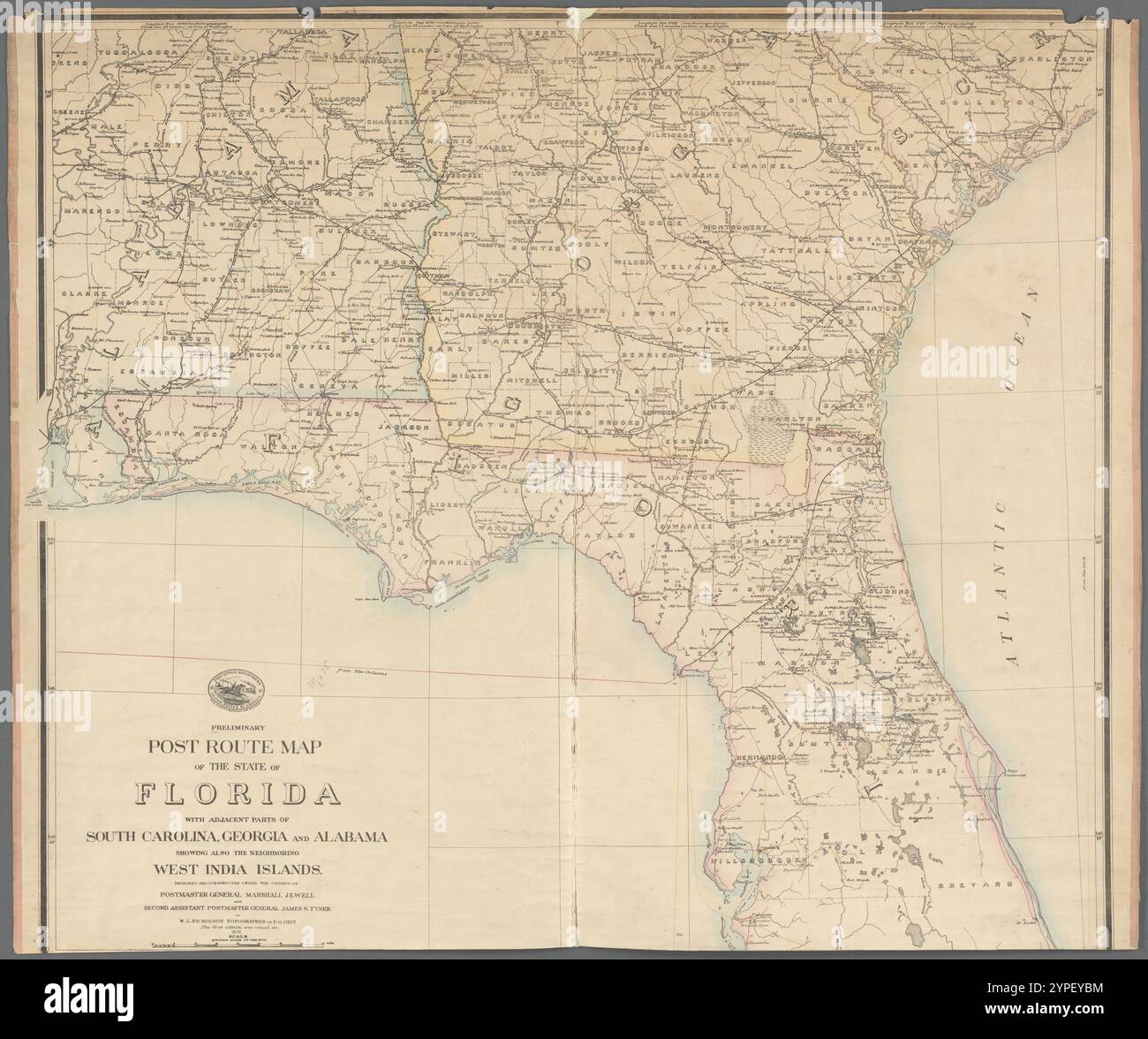 Preliminary post route map of the state of Florida : with adjacent ...