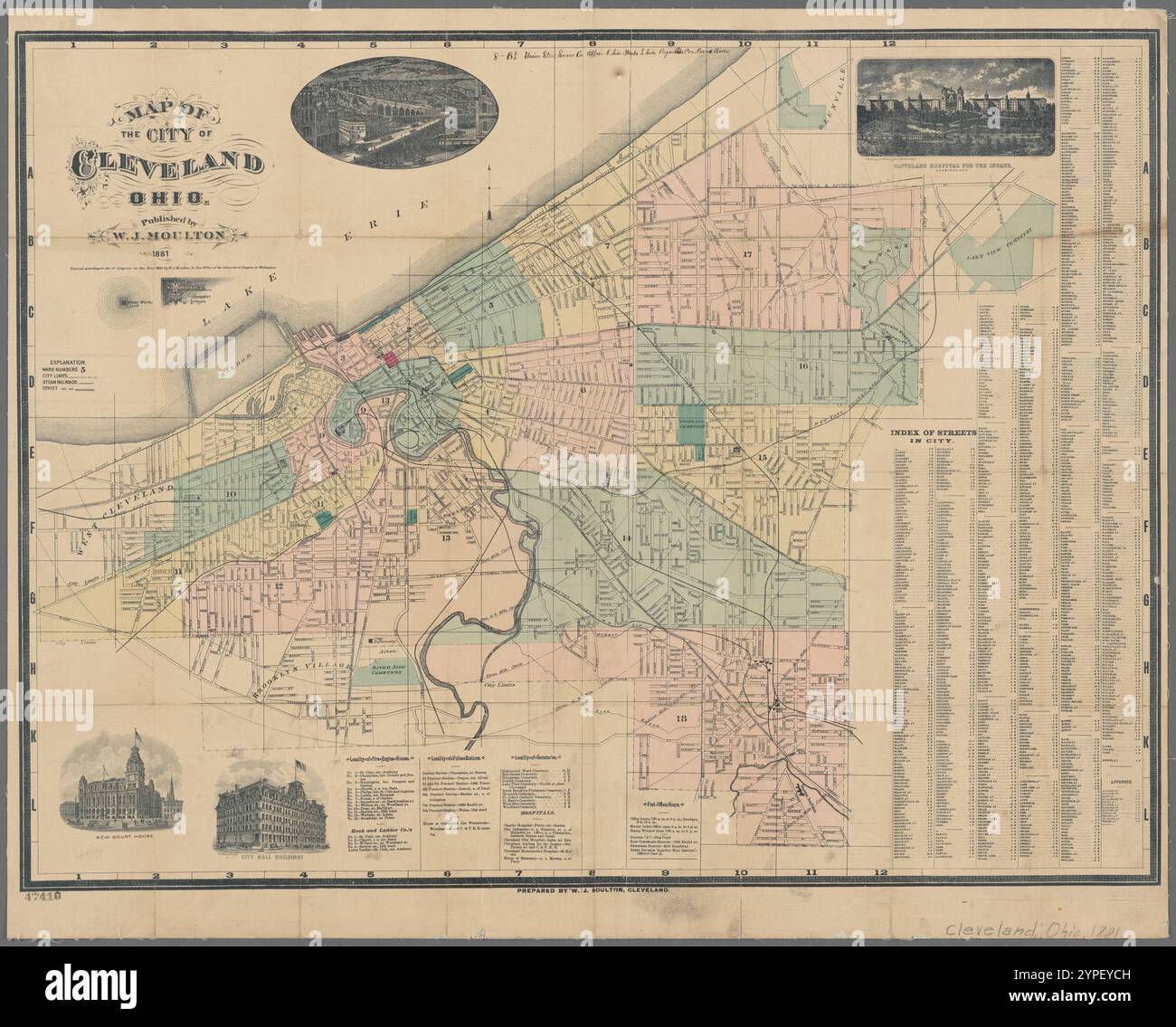 Map of the city of Cleveland, Ohio 1881 by Moulton, W. J Stock Photo ...