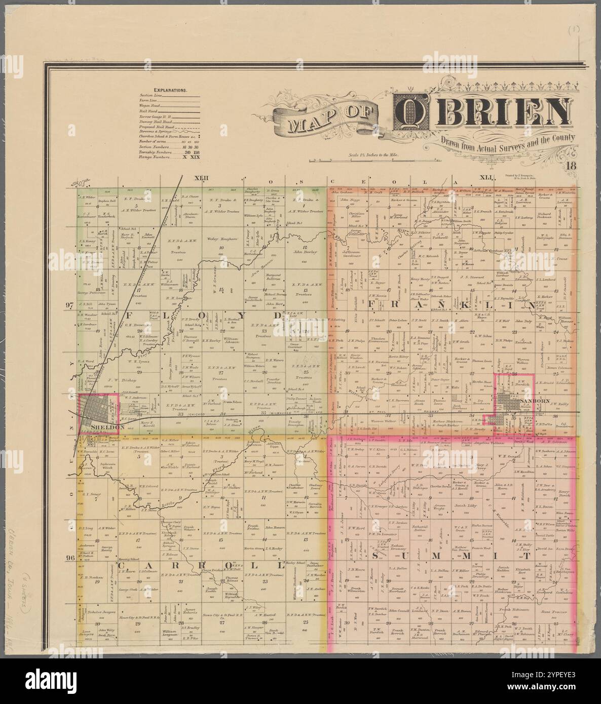 Map of O'Brian County, Iowa : drawn from actual surveys and the county ...