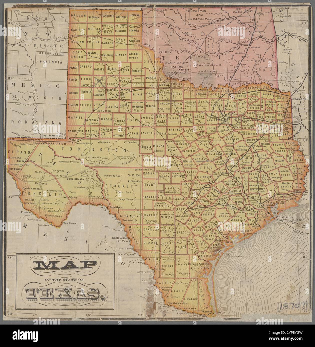 Map of the state of Texas [and Indian Territory] 1876 by Woodward ...