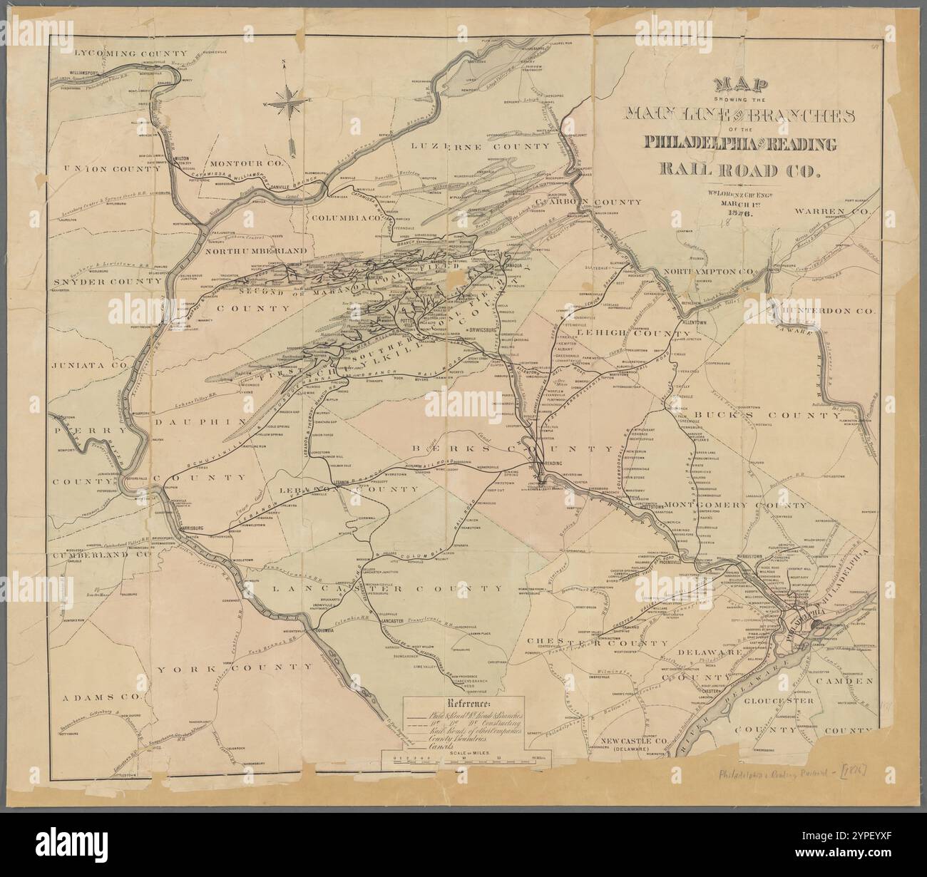 Map showing the main line and branches of the Philadelphia and Reading ...