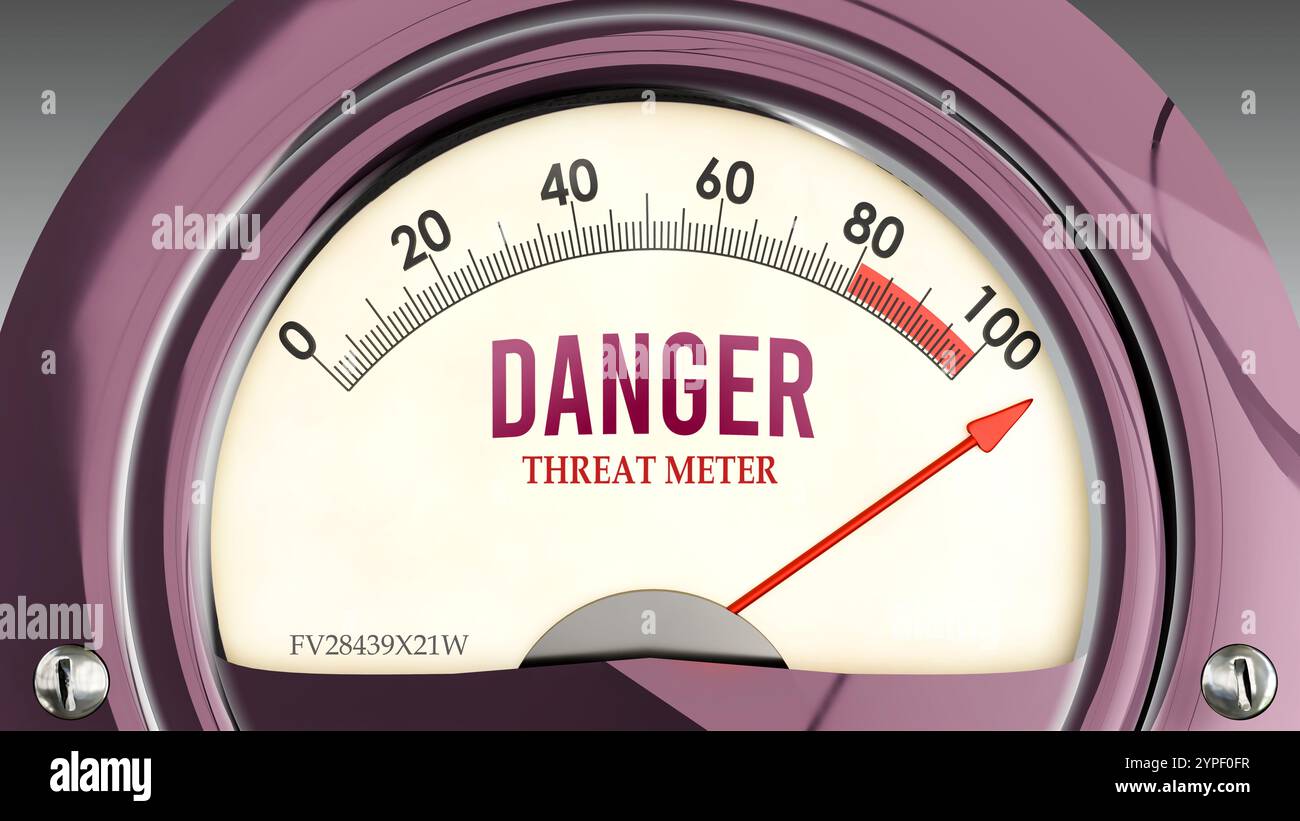 Danger and threat meter that is hitting a full scale hi-res stock ...
