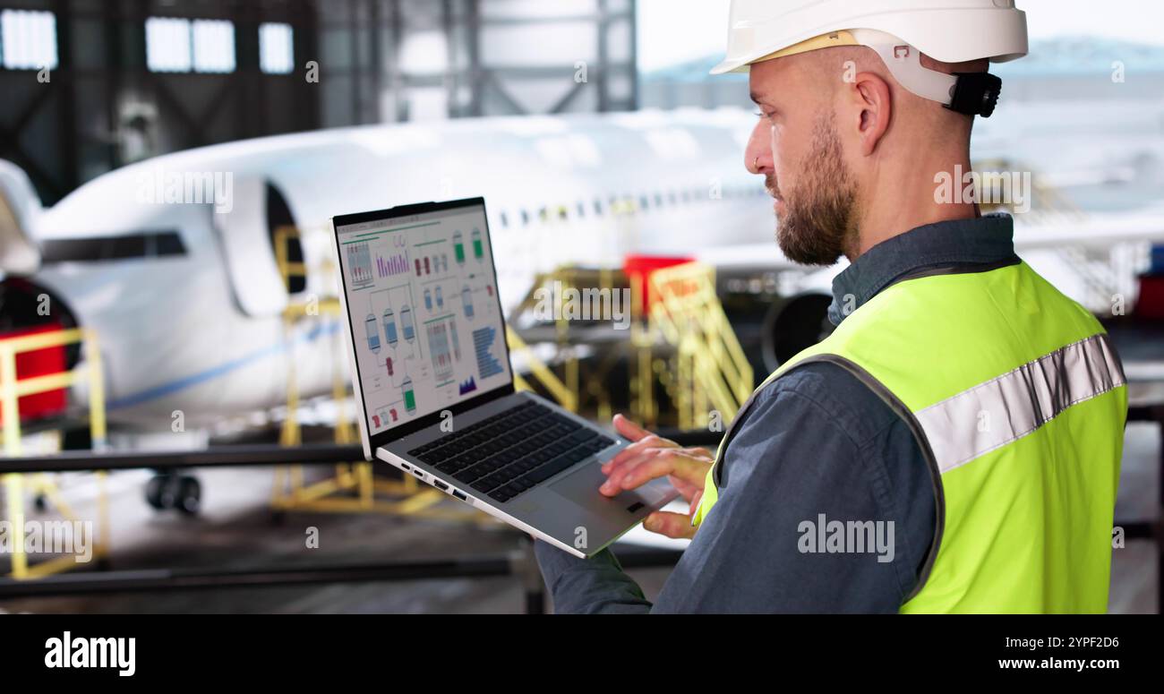 Aircraft Maintenance And Repair At Airport. Engine Check Service Stock ...