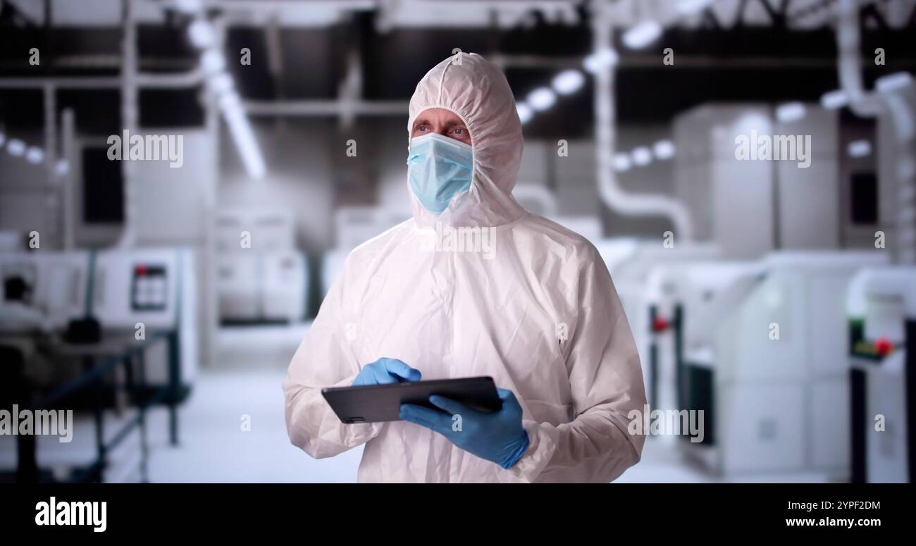 Factory Clean Room Laboratory. Industrial Engineer Using Technology ...